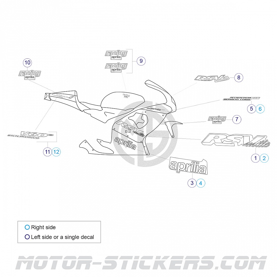 Aprilia RSV 1000 Mille 1999 decals