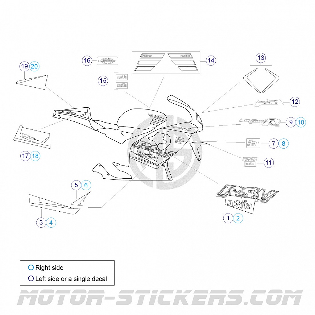 Aprilia RSV 1000 Mille R 2000 decals