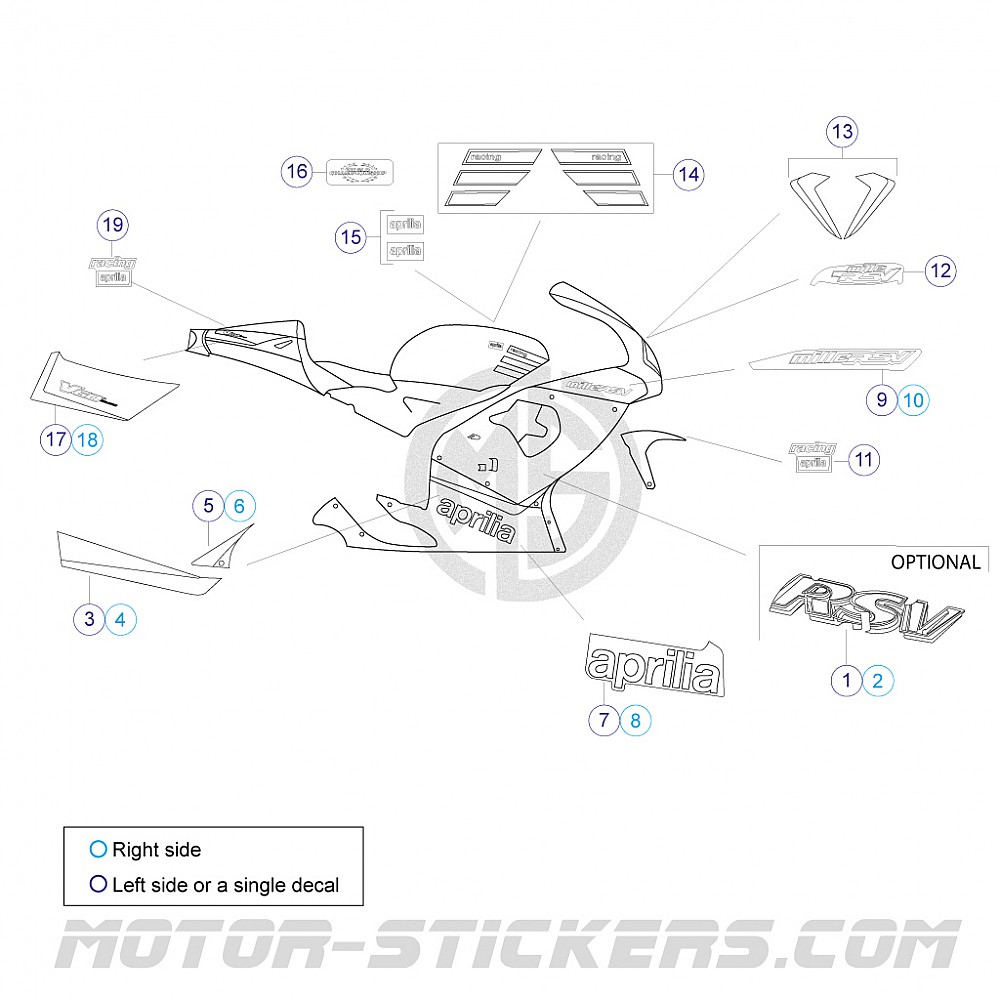 Aprilia RSV 1000 Mille R 2000 decals