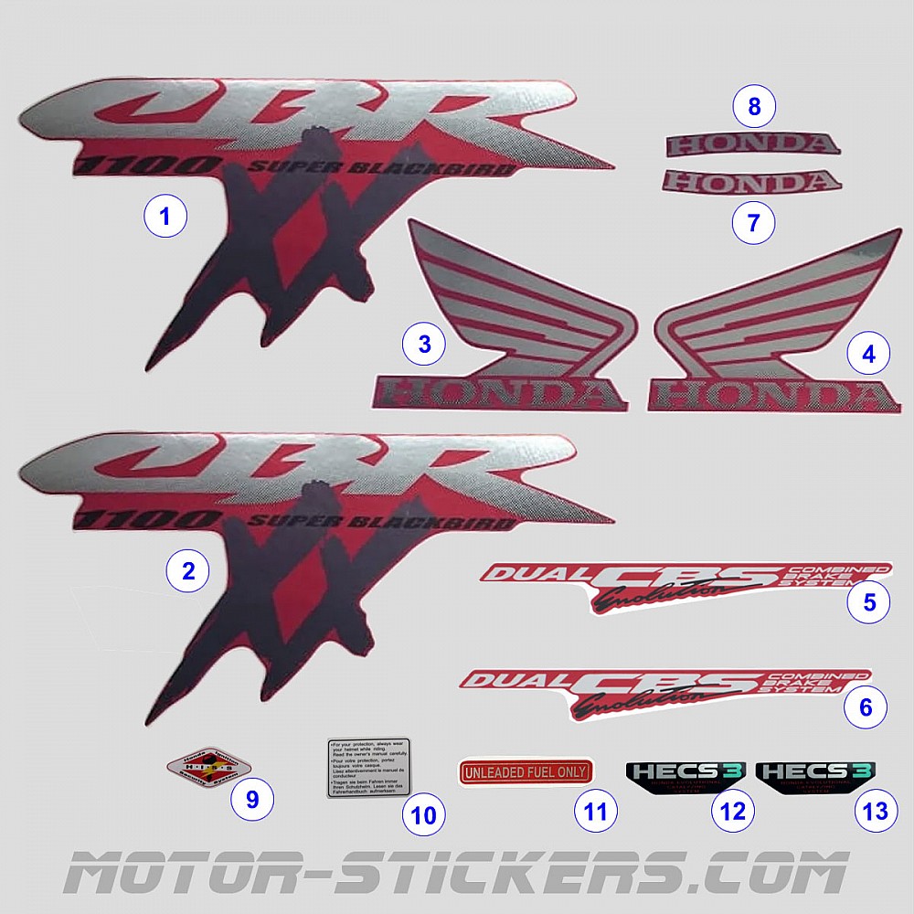 Honda CBR 1100XX Blackbird 1997 decals