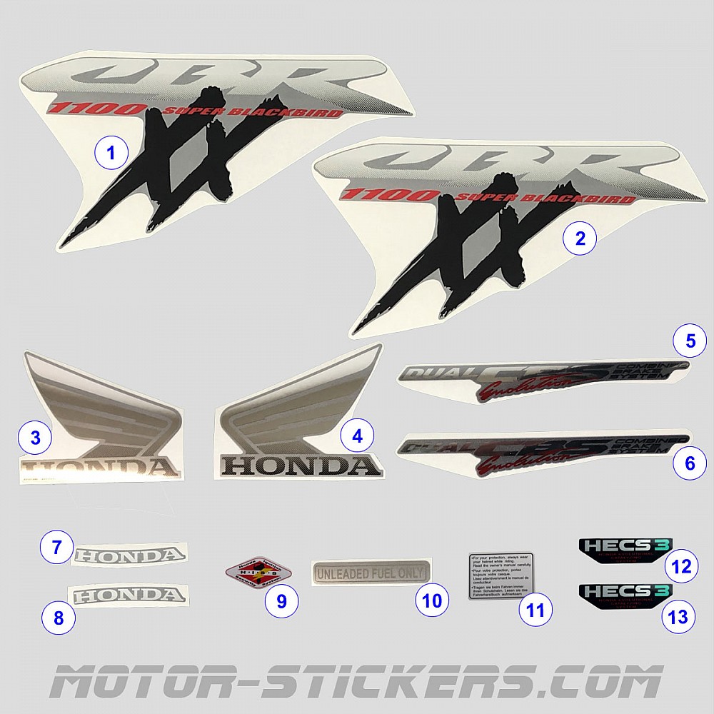 Honda CBR 1100XX Blackbird 1997-1998 decals