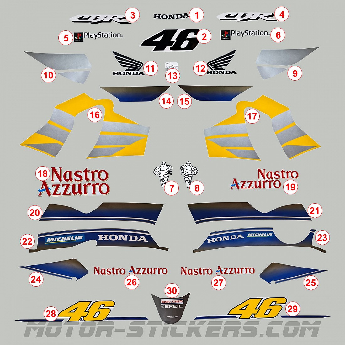 Honda CBR 600F Rossi 2001 decals