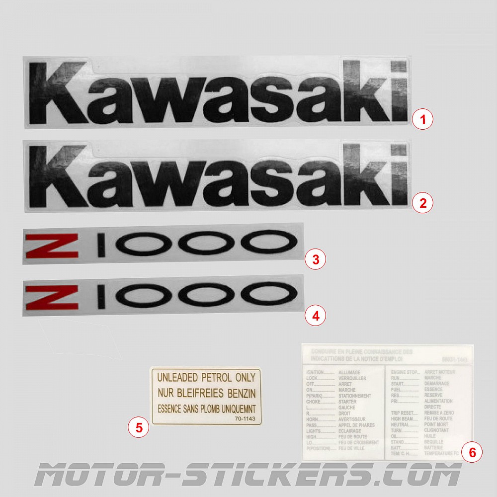 Kawasaki Z1000 2005-2006 decals
