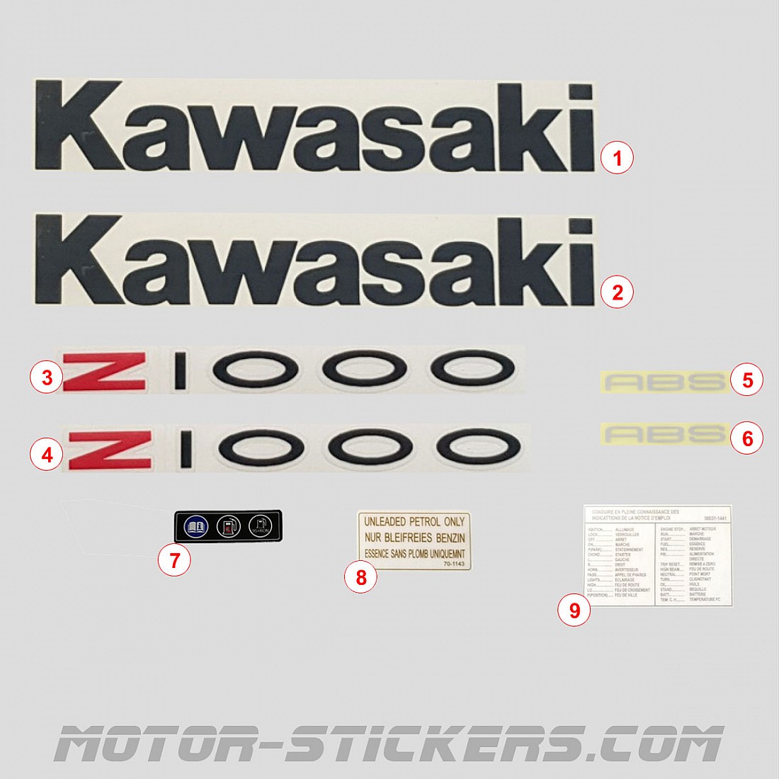 Kawasaki Z1000 2008 autocollants