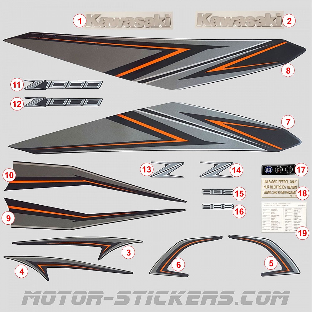 Kawasaki Z1000 2012 autocollants