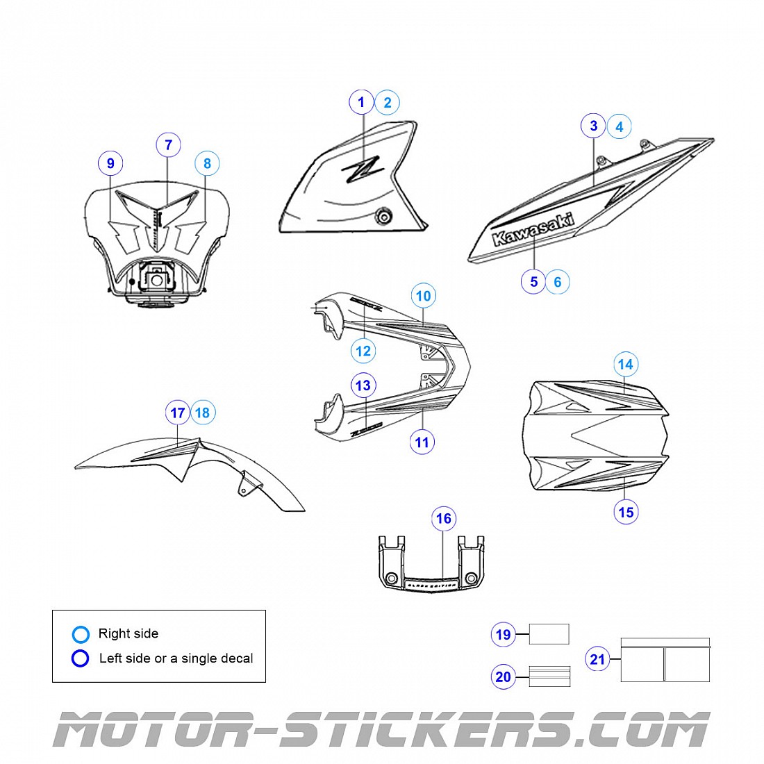 Kawasaki Z1000 2013 autocollants