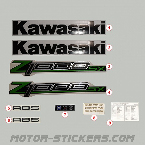 Kawasaki Z1000 SX 2012 autocollants