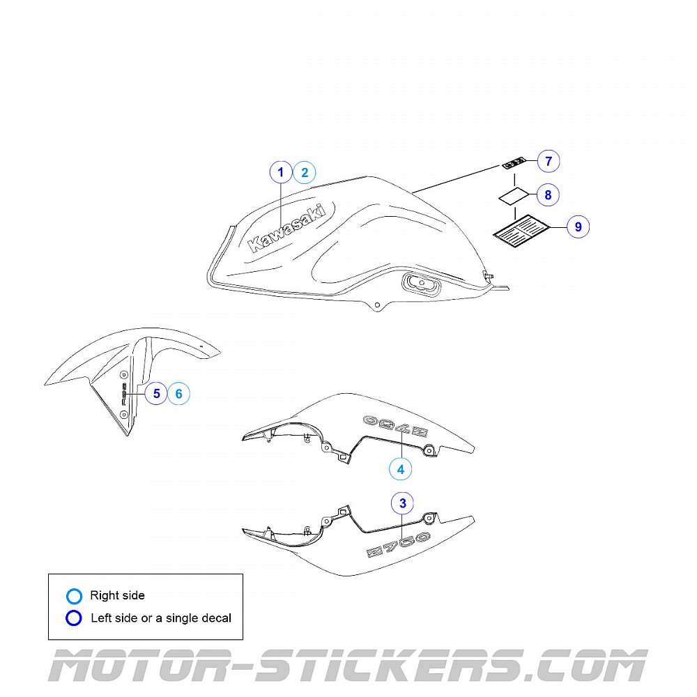 Kawasaki Z750 2012 decals