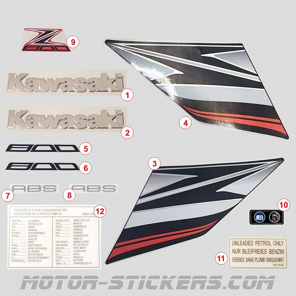Kawasaki Z800 2014 decals