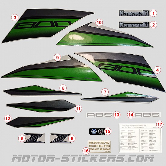 Kawasaki Z800 E Version 2016 decals