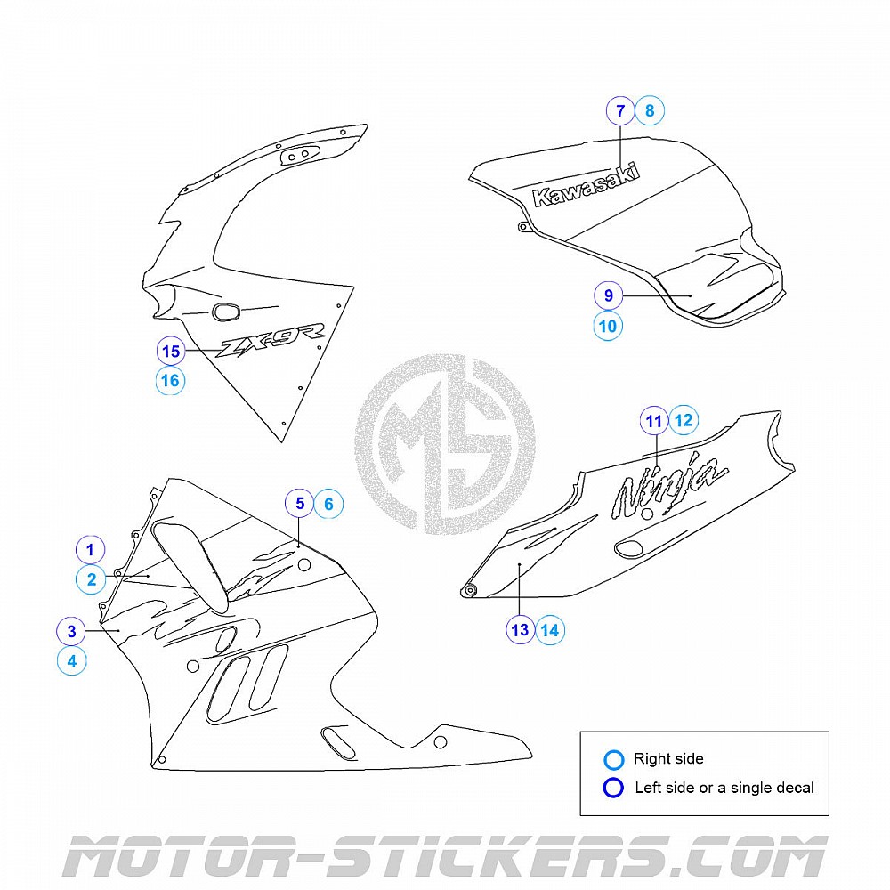 Kawasaki ZX-9R 1997 decals