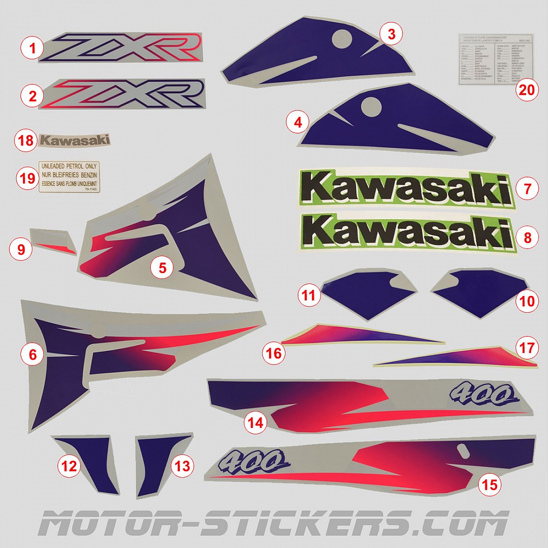 Kawasaki ZXR 400 1995-1999 decals