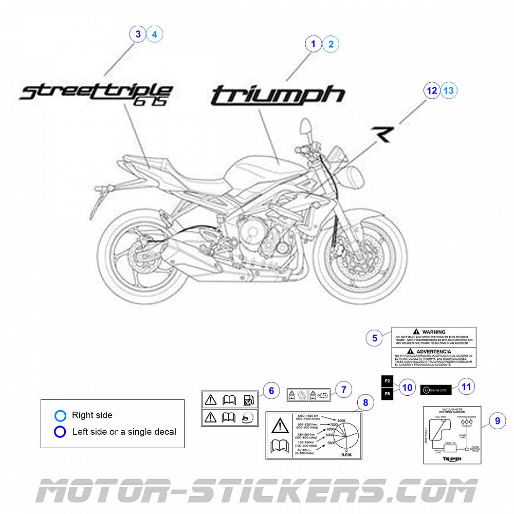 Triumph Street Triple 675 R 2013 decals