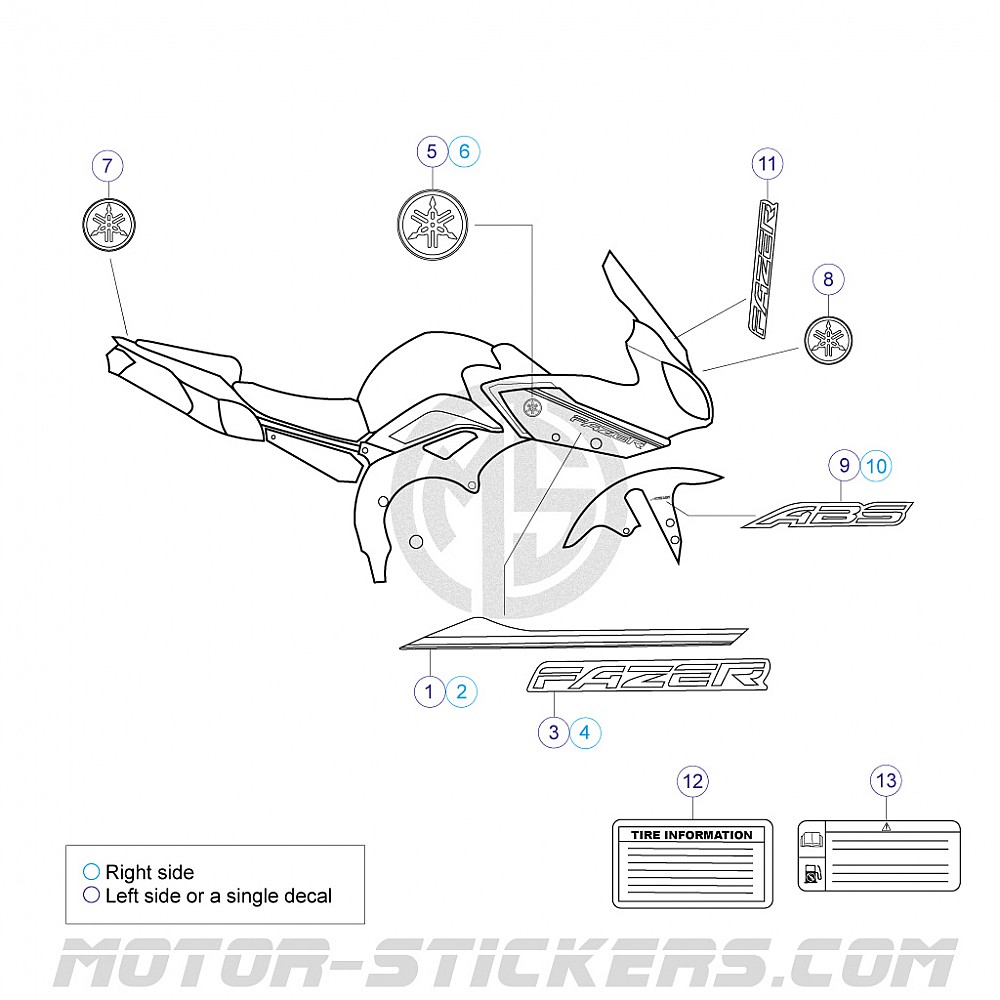 Yamaha FZ8S Fazer 2014 decals