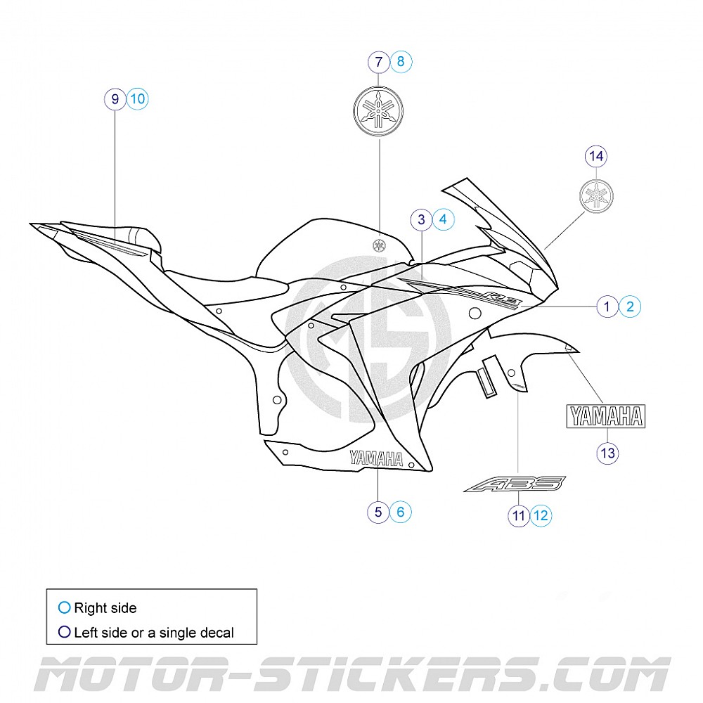 Yamaha YZF R3 2015 decals