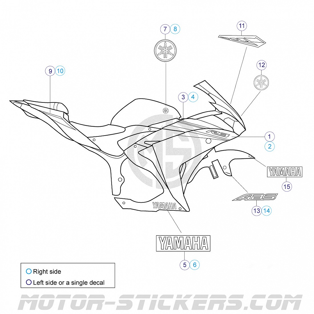 Yamaha YZF R3 2016 decals