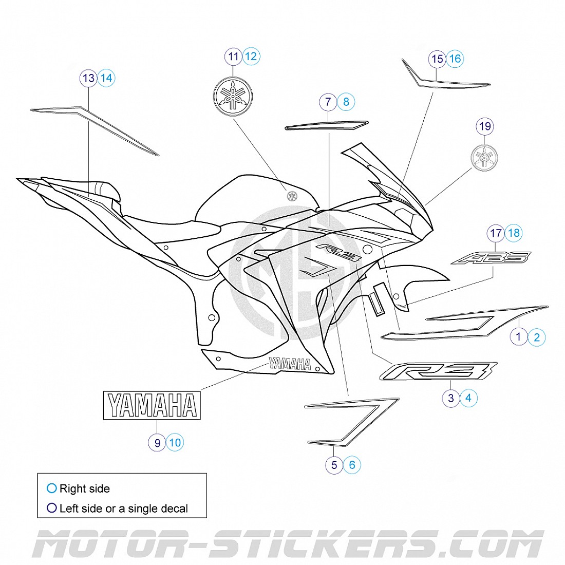 Yamaha YZF R3 2018 decals