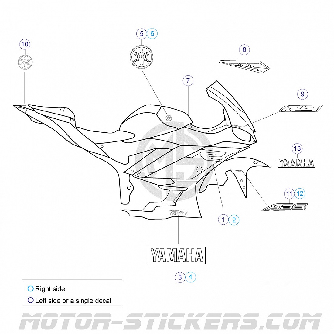 Yamaha YZF R3 2019 decals