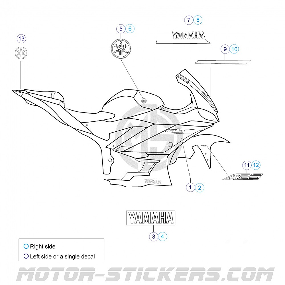 Yamaha YZF R3 2019 decals