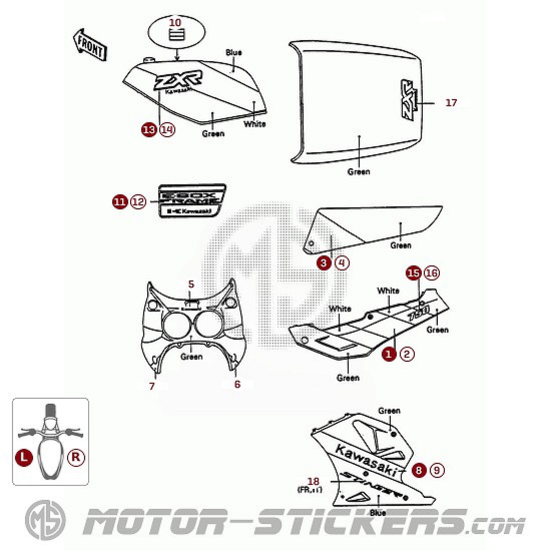 Kawasaki ZXR750 1990 decals
